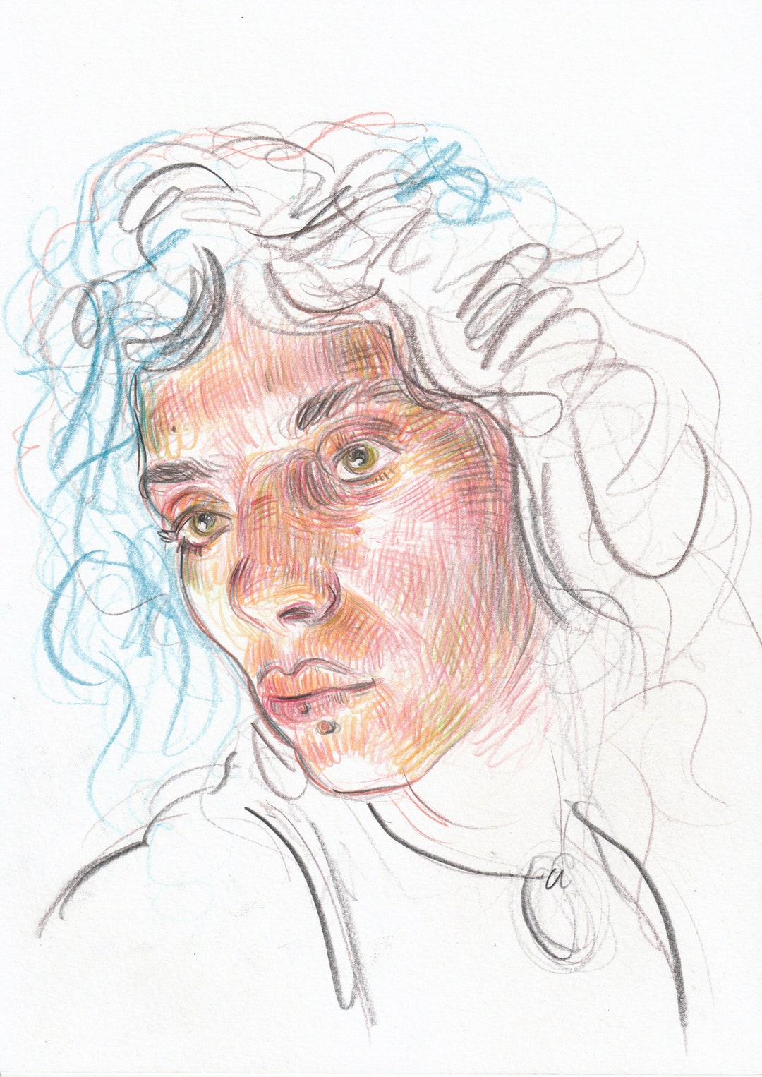 Ines Original Portrait Drawing in Colour Pencil A4 21 X 29.7cm 8.3 X 11 ...