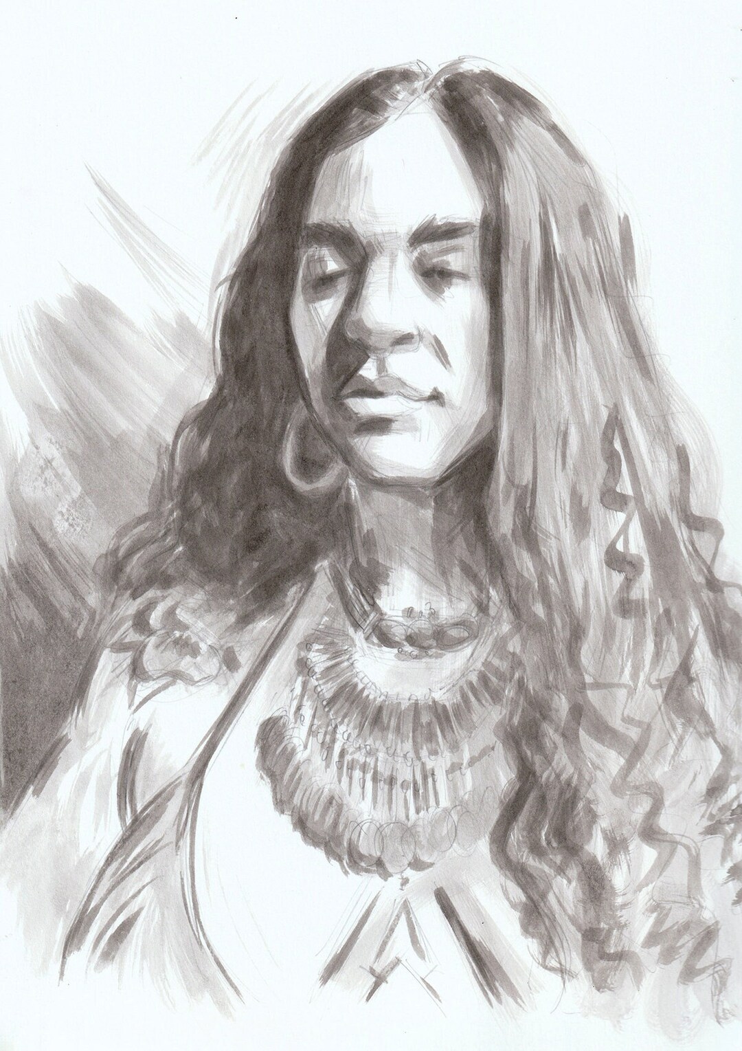 Allie Portrait Drawing in Pencil and Ink Wash on 9 X 12 Inch - Etsy