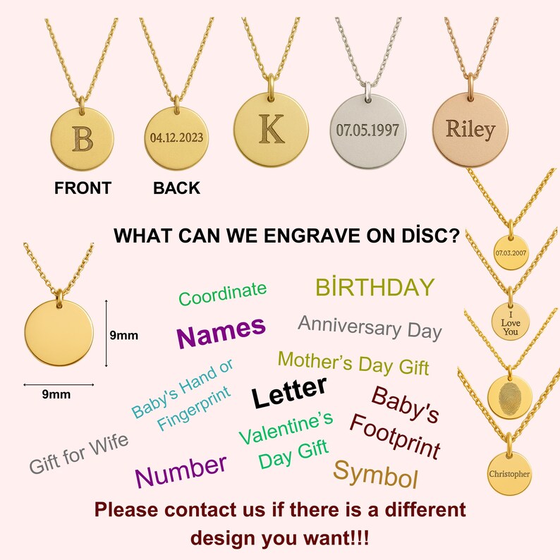 Gold Custom Disc Necklace, Circle Pendant for Women, Personalized Disc ...
