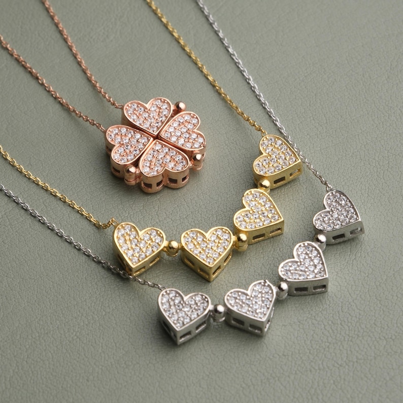 Magnetic 4 Heart Clover Necklace, Four Heart Clover Pendant for Women ...