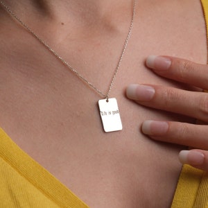 14K Gold Personalized Rectangle Engraved Necklace, Personalized ...