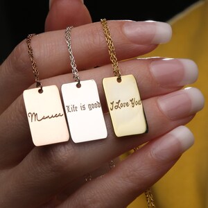 14K Gold Personalized Rectangle Engraved Necklace, Personalized ...