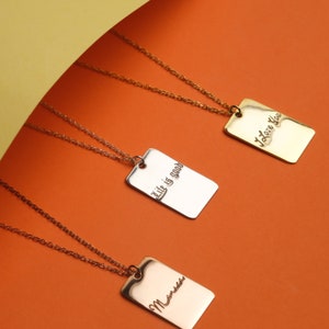 14K Gold Personalized Rectangle Engraved Necklace, Personalized ...