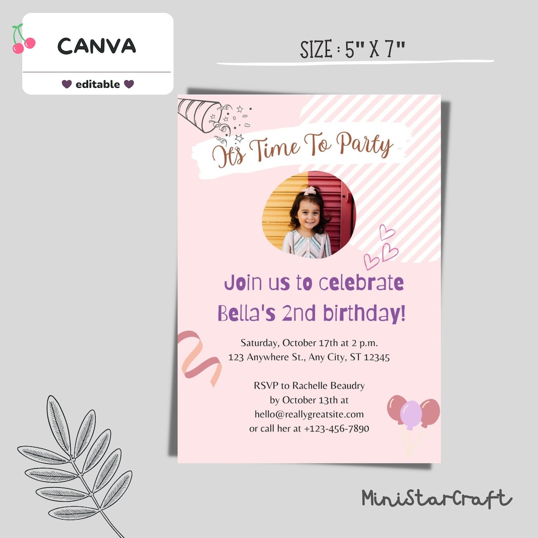 Editable Birthday Card Canva Template Invitable Card Cute - Etsy
