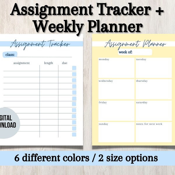 Weekly Assignment Tracker - Etsy
