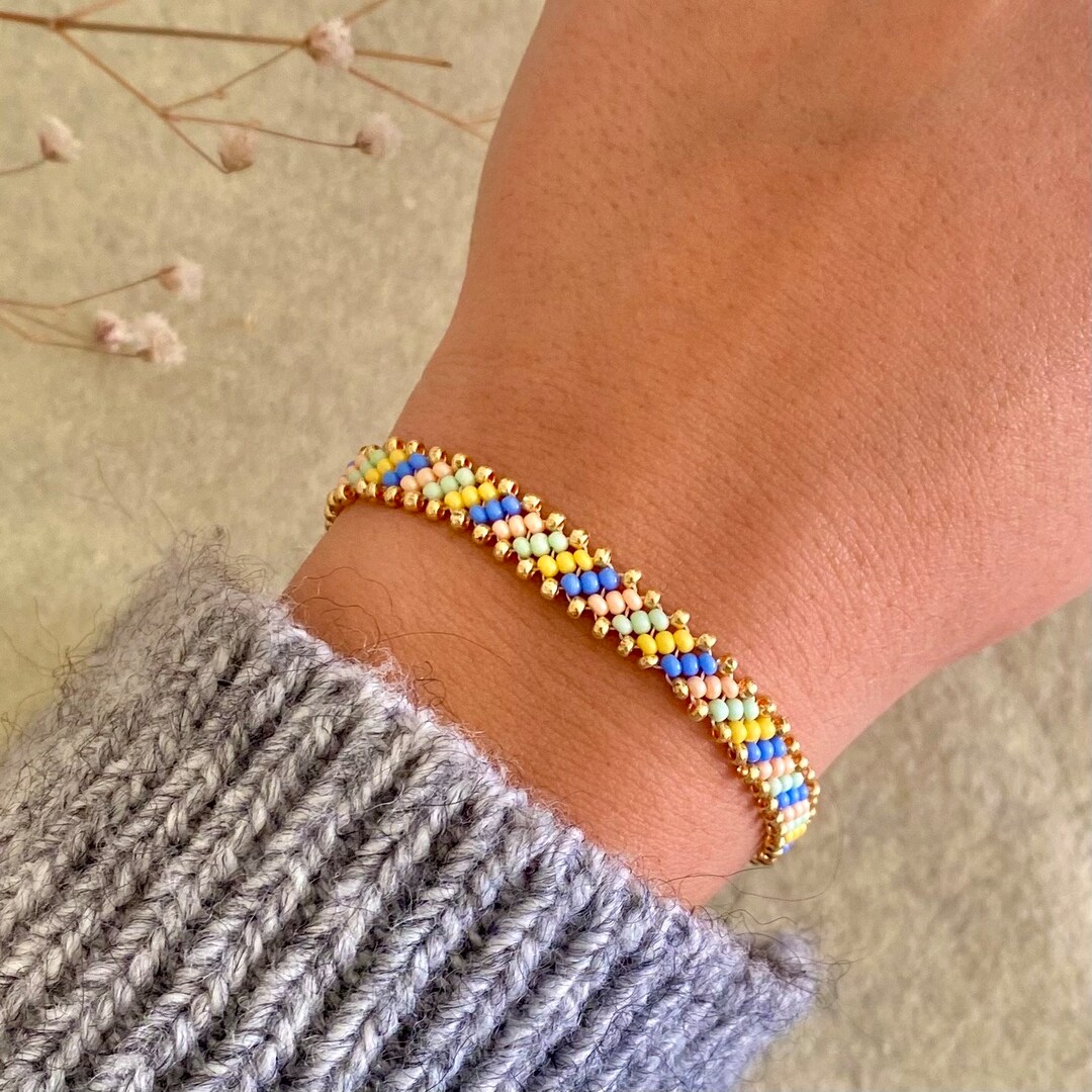Beaded Pastel Colors Handwoven Jewelry, Handmade Bracelet Beaded, Seed ...