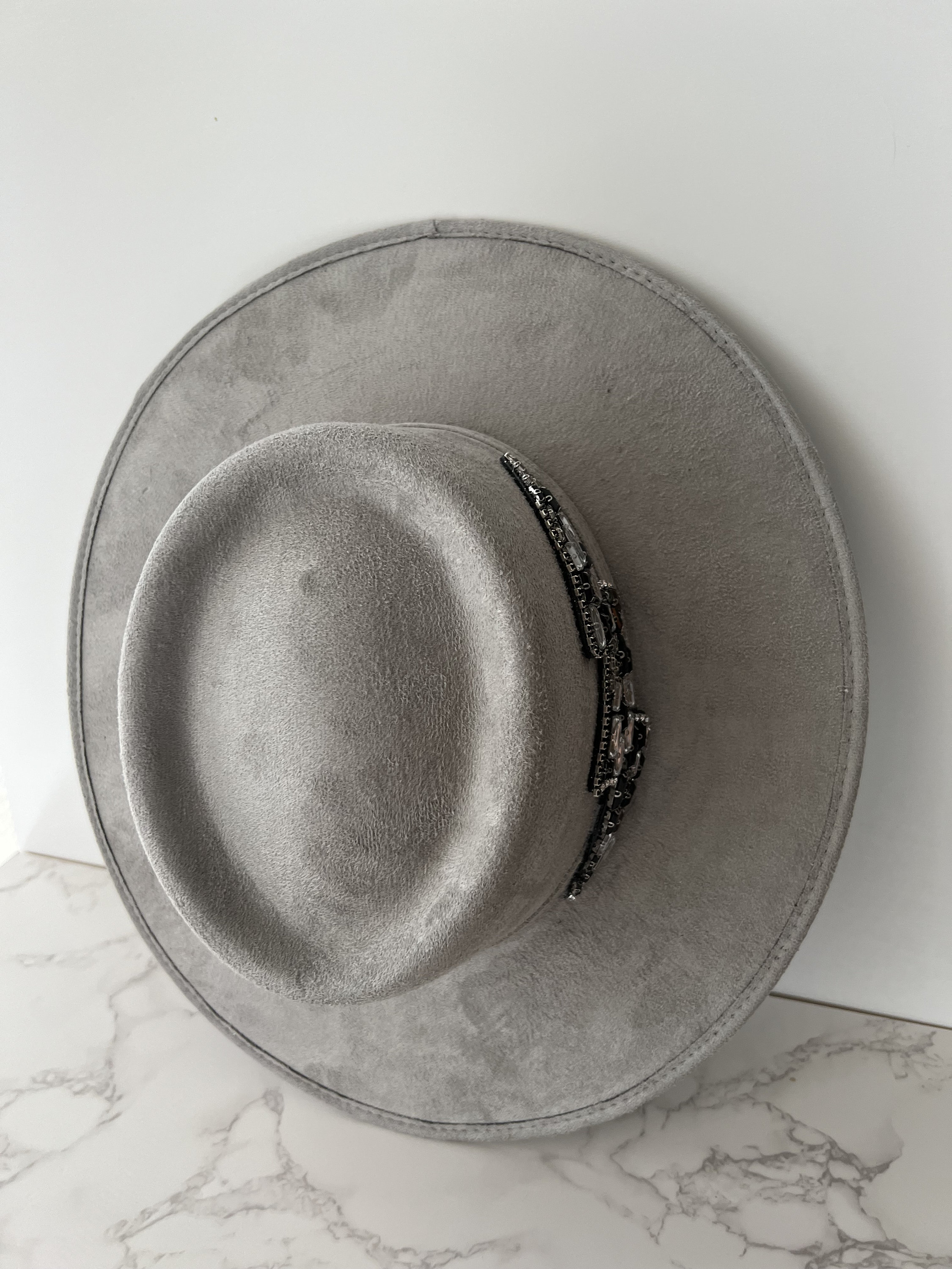 Suede Gray Fedora, Crystal Lightning Accessorize Hat, Unique Cool ...