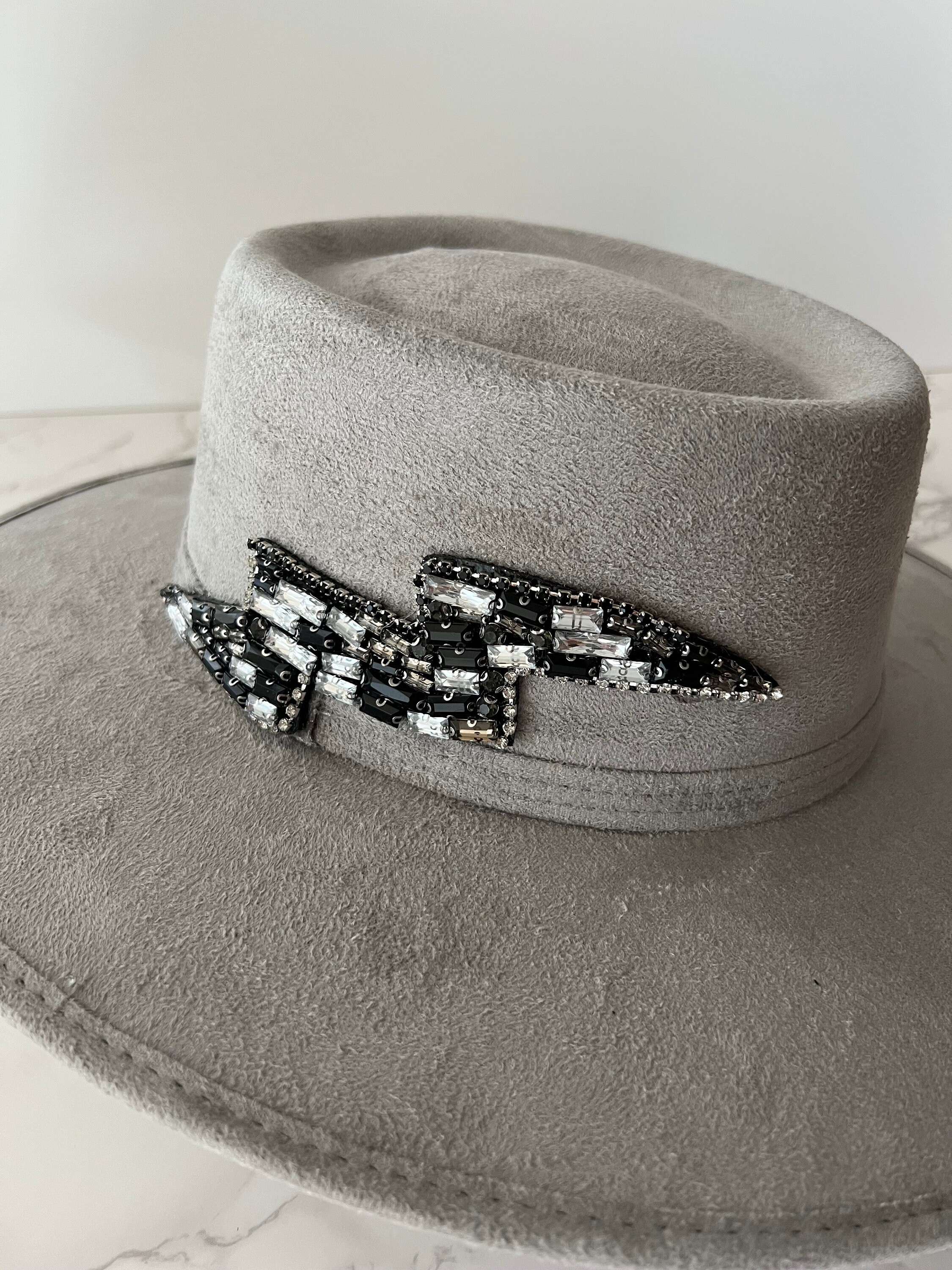 Suede Gray Fedora, Crystal Lightning Accessorize Hat, Unique Cool ...