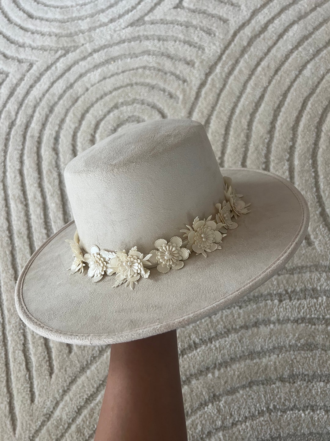 Suede Fedora Hat, Beautiful Floral Ribbon Belted, Bridal Accessorize ...