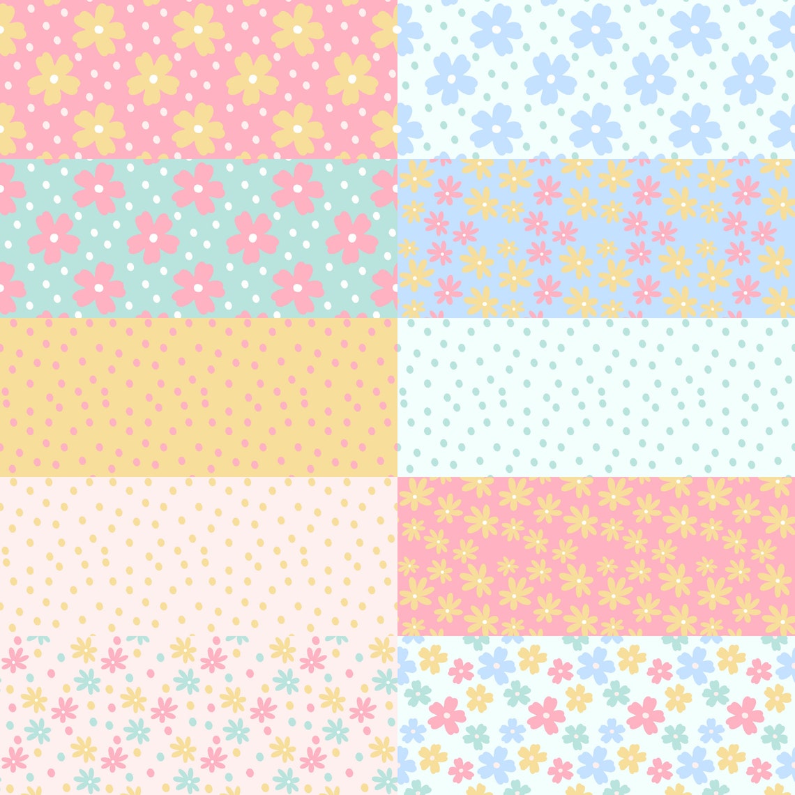 Pastel Colors Digital Paper Set, Seamless Textures, Flower Patterns ...
