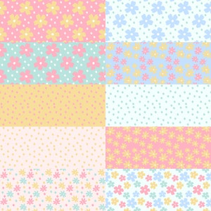 Pastel Colors Digital Paper Set, Seamless Textures, Flower Patterns ...