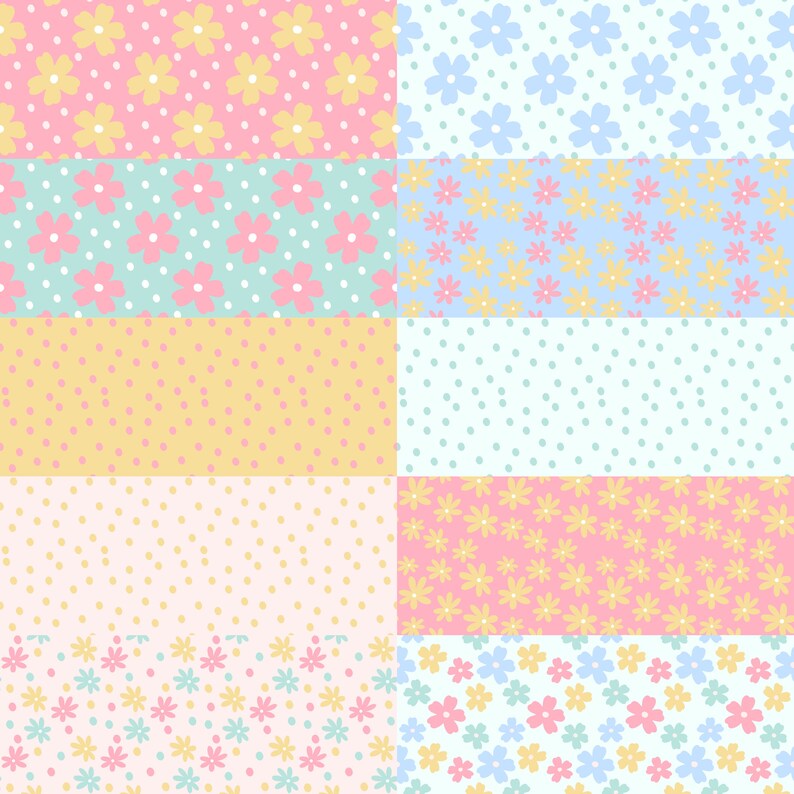 Pastel Colors Digital Paper Set, Seamless Textures, Flower Patterns ...