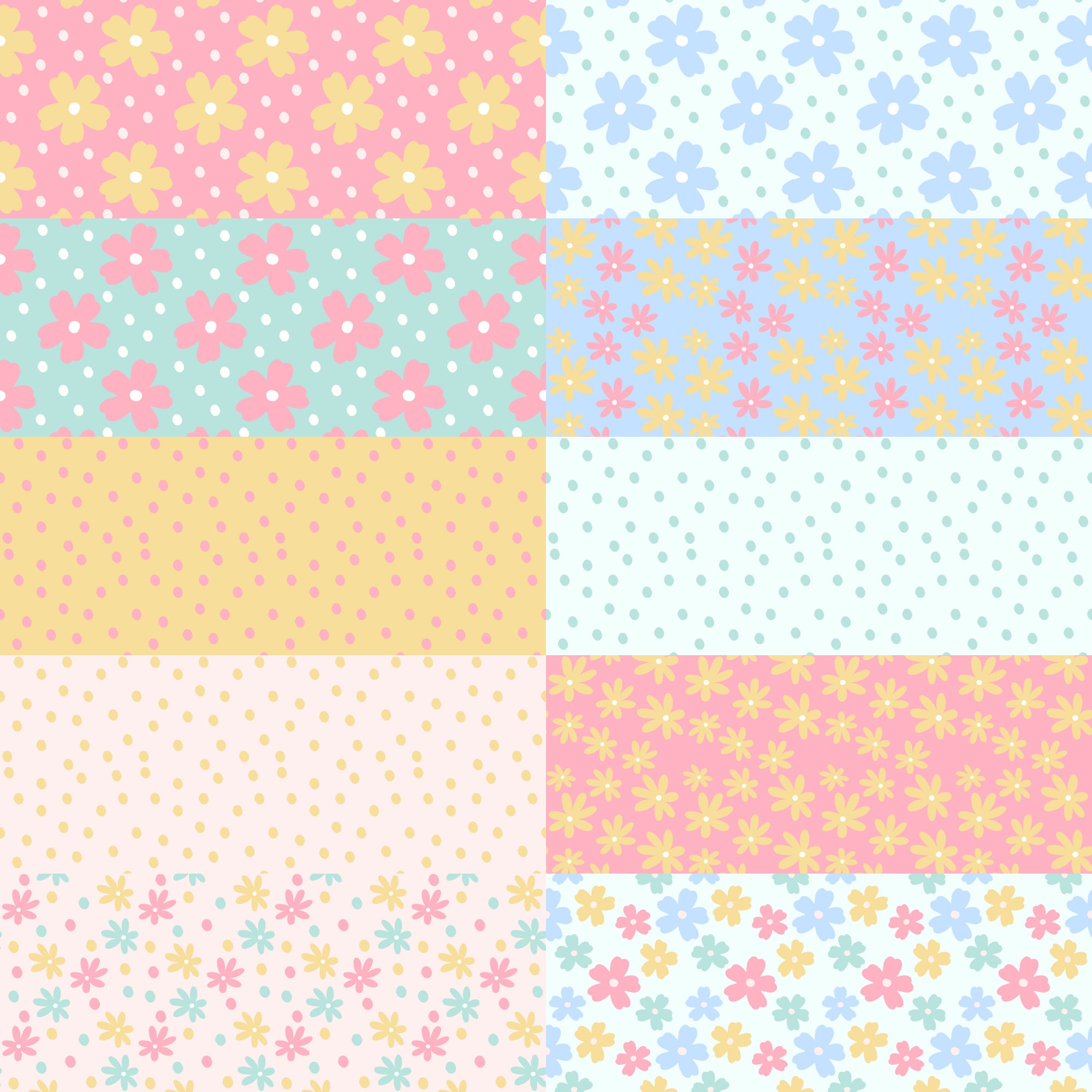 Pastel Colors Digital Paper Set, Seamless Textures, Flower Patterns ...