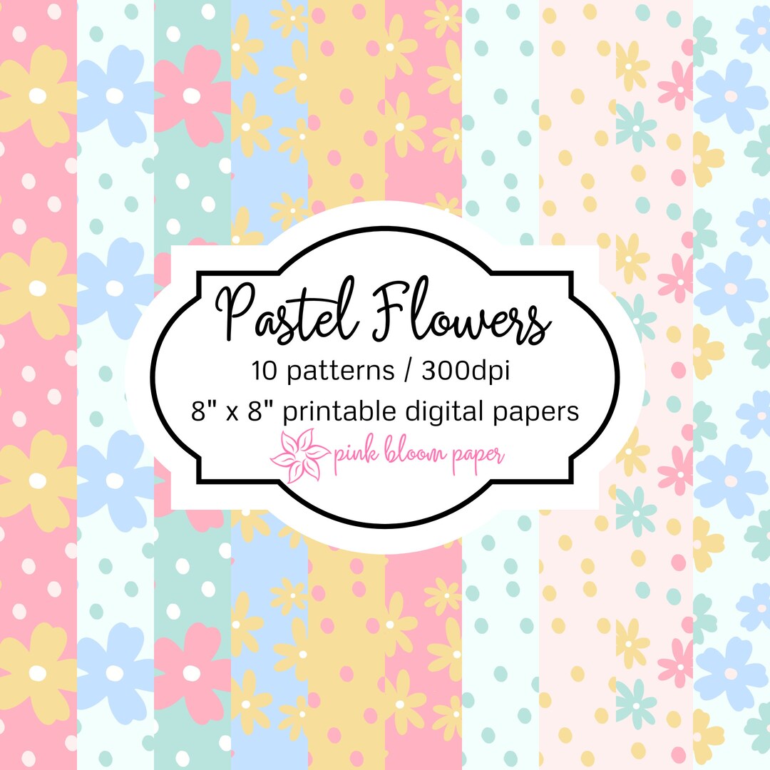Pastel Colors Digital Paper Set, Seamless Textures, Flower Patterns ...