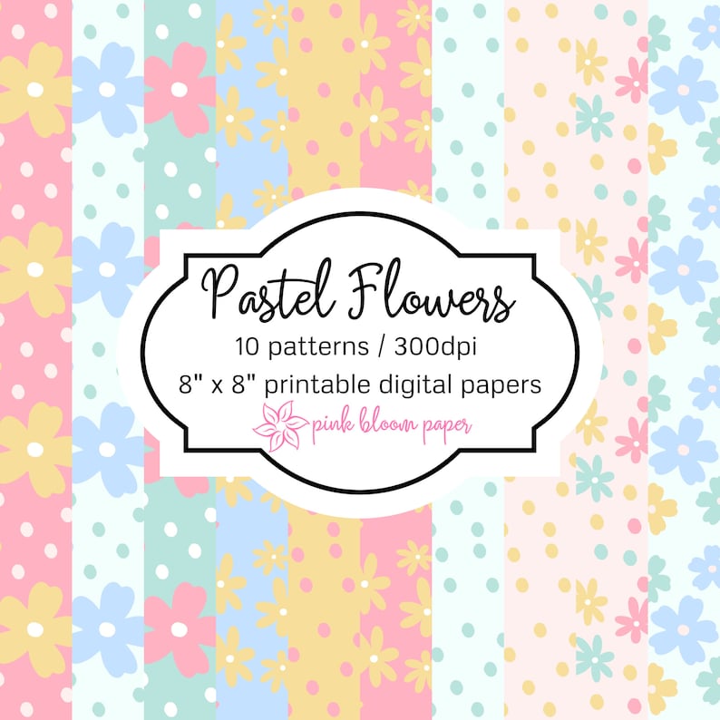 Pastel Colors Digital Paper Set, Seamless Textures, Flower Patterns ...