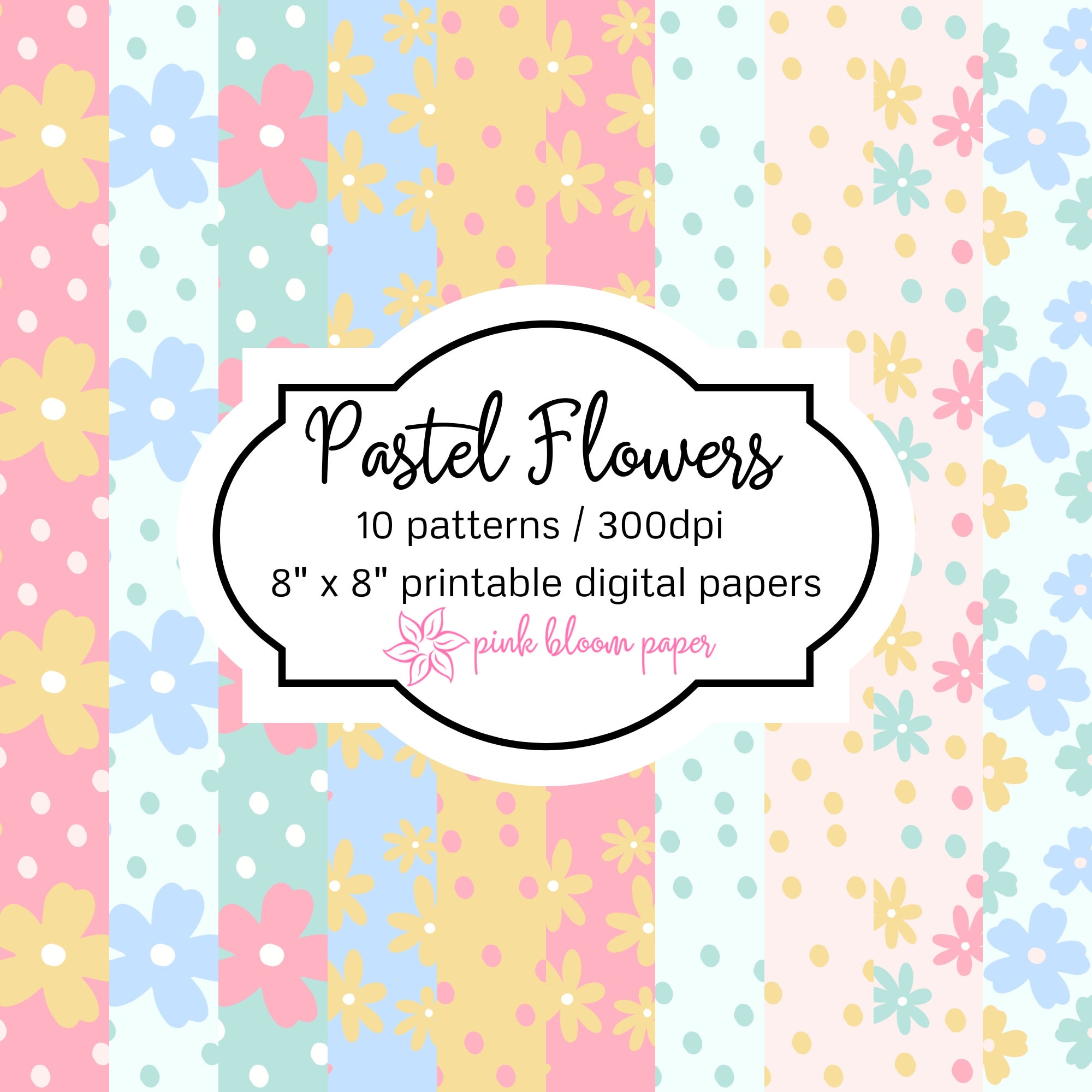 Pastel Colors Digital Paper Set, Seamless Textures, Flower Patterns ...