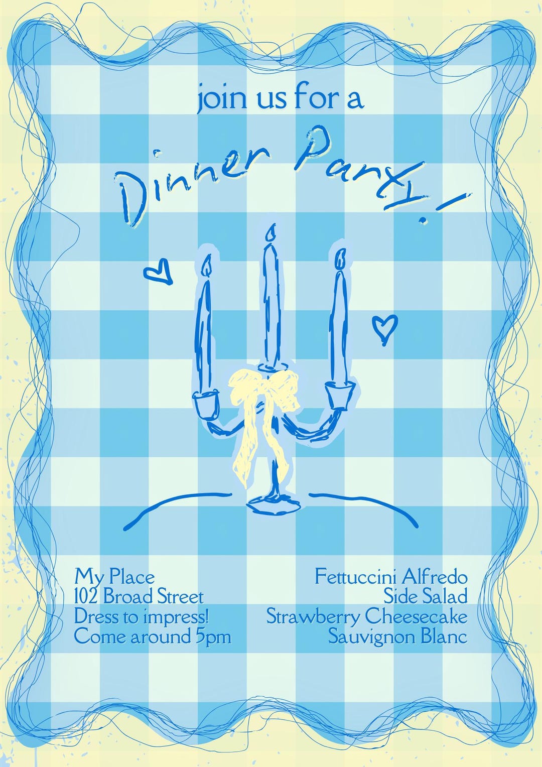 Editable Hand Drawn Dinner Party Invitation - Etsy
