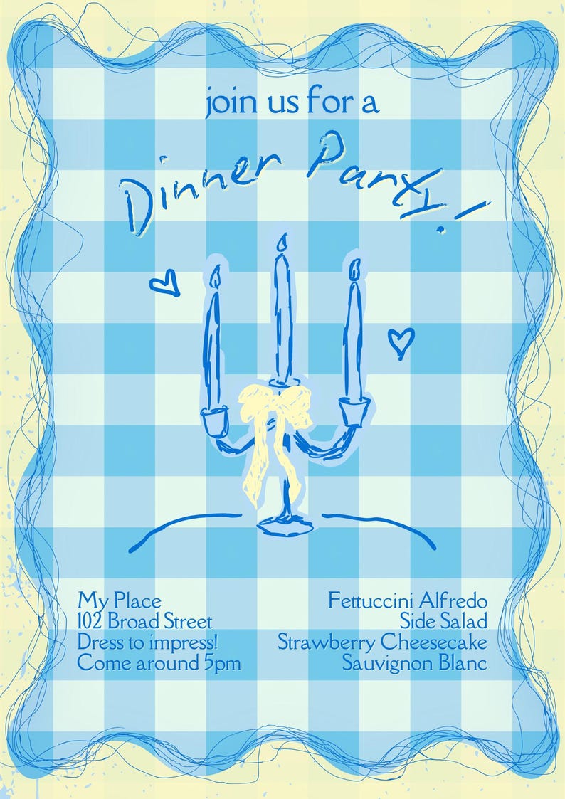 Editable Hand Drawn Dinner Party Invitation - Etsy