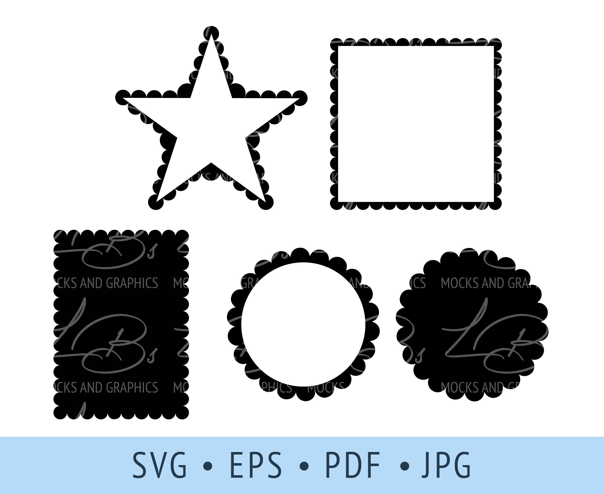 Scalloped Edge Shapes SVG Bundle: Circle, Square, Star (digital ...