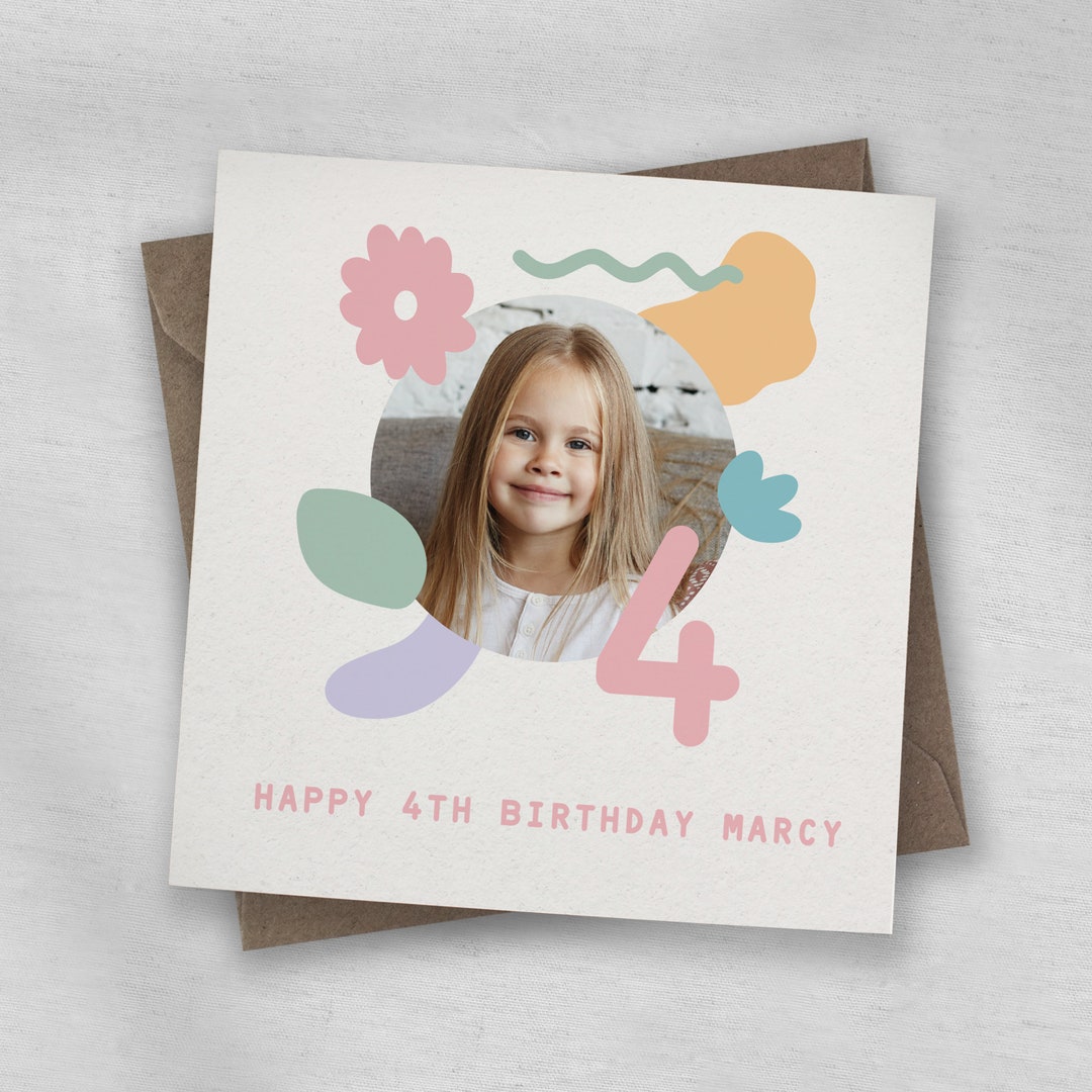 Fourth Birthday Card, Any Age Card, Custom Age Card, Pastel Birthday ...