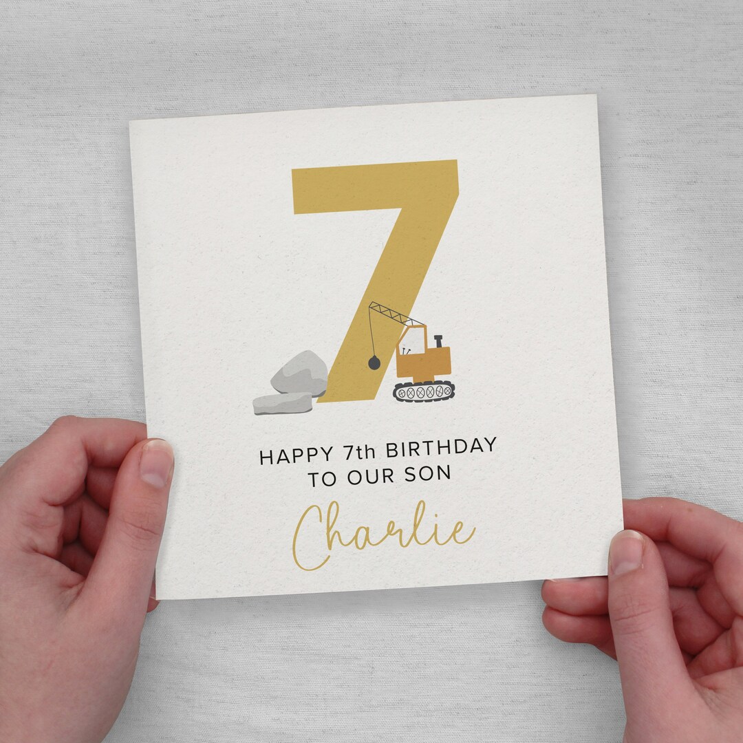 Personalised Birthday Card, 7th Birthday Card, Any Age Card, Digger ...