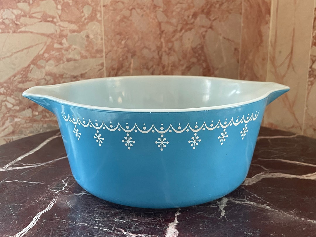 Vintage PYREX 475-B Blue Snowflake Garland 2.5 QT Cooking Baking Bowl ...