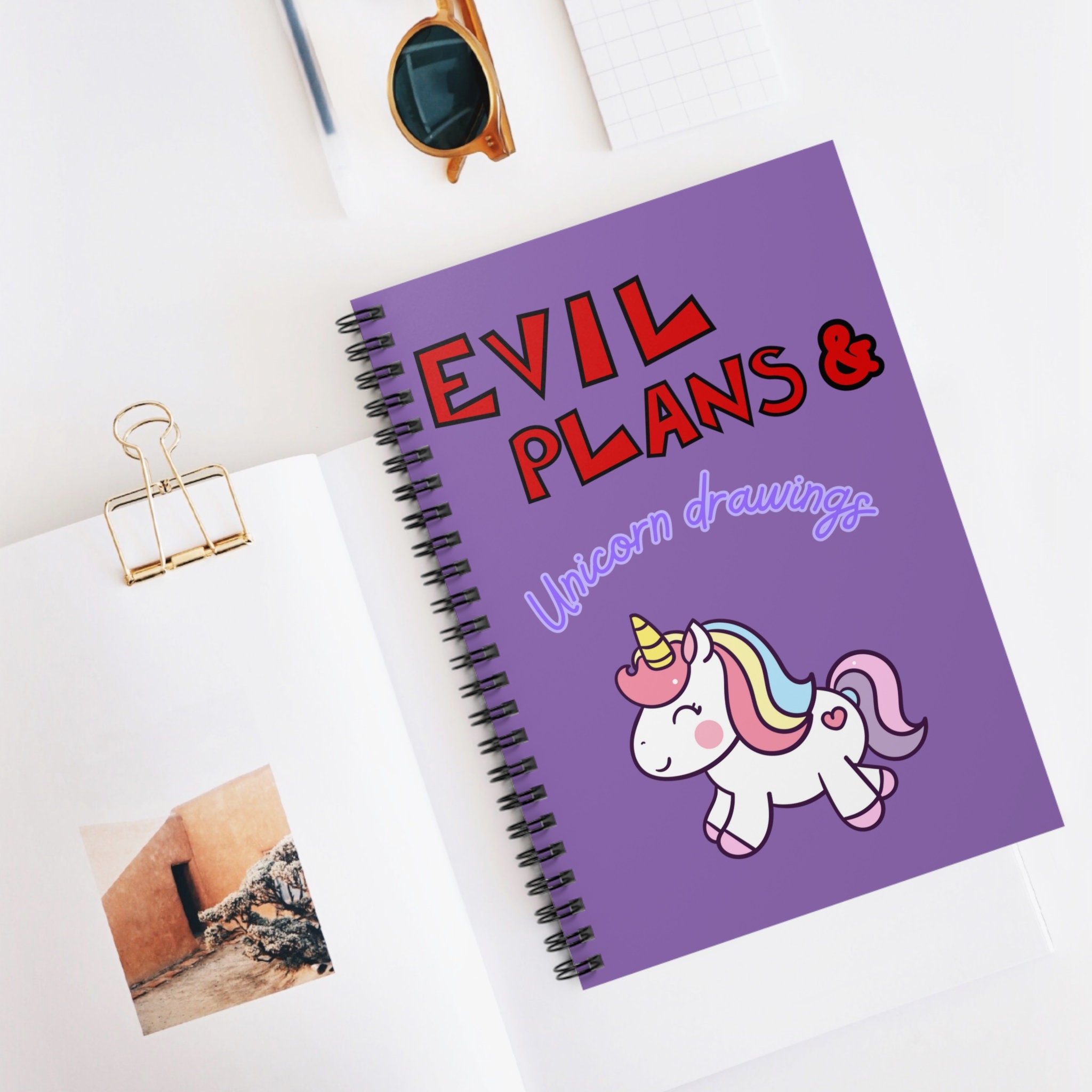 Evil Plans and Unicorn Drawings Spiral Notebook - Ruled Line - Etsy