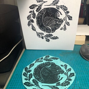 Squirrel Linocut Print - Etsy