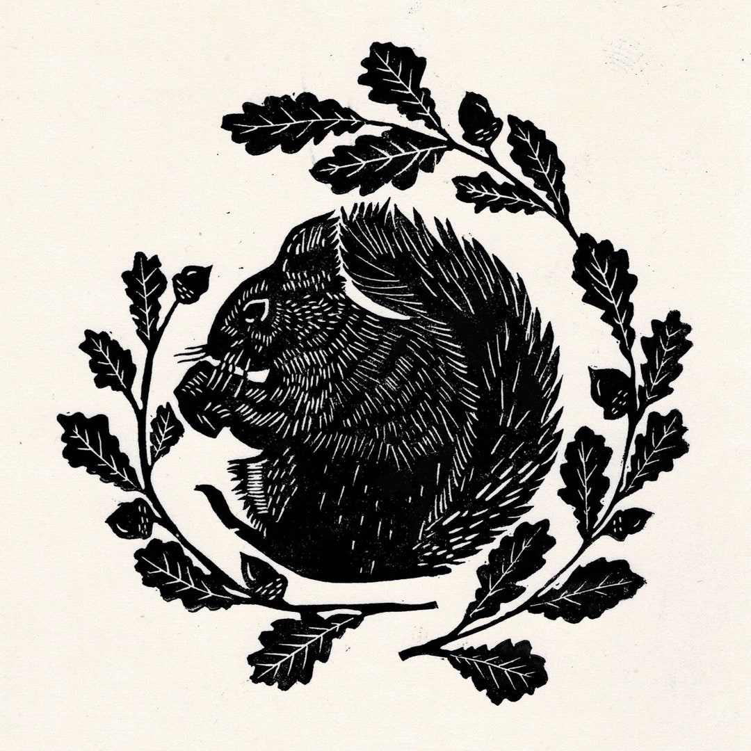 Squirrel Linocut Print - Etsy