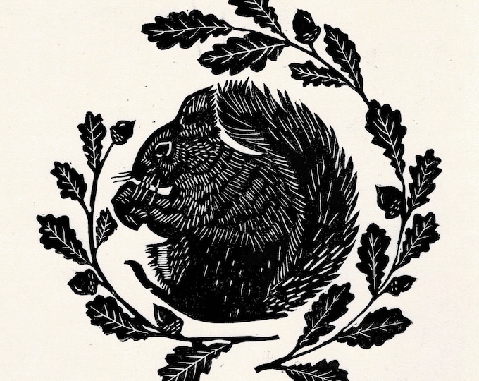 Squirrel Linocut Print - Etsy