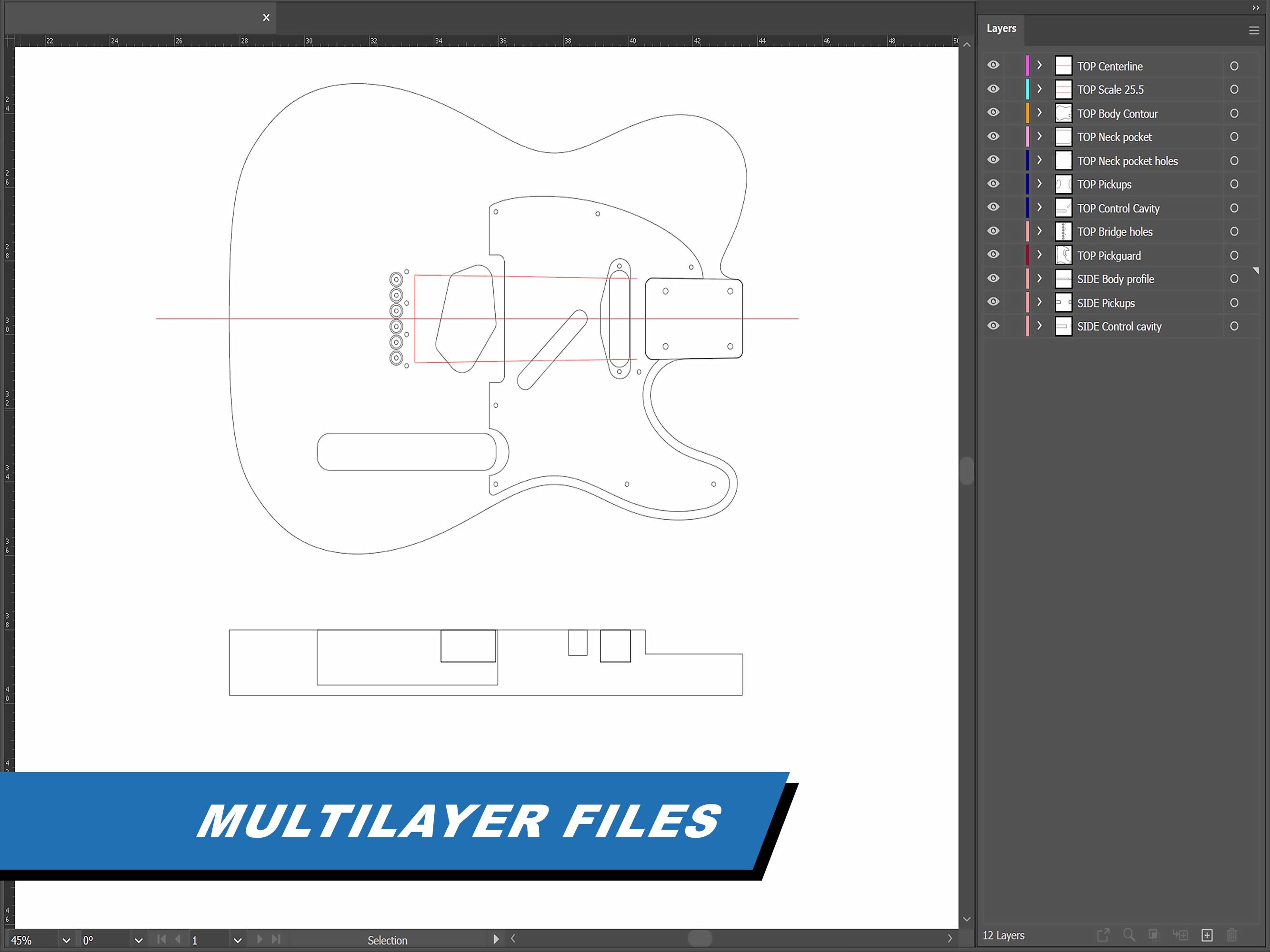 T-style Electric Guitar | Body and Pickguard | 2D CAD Files for CNC ...