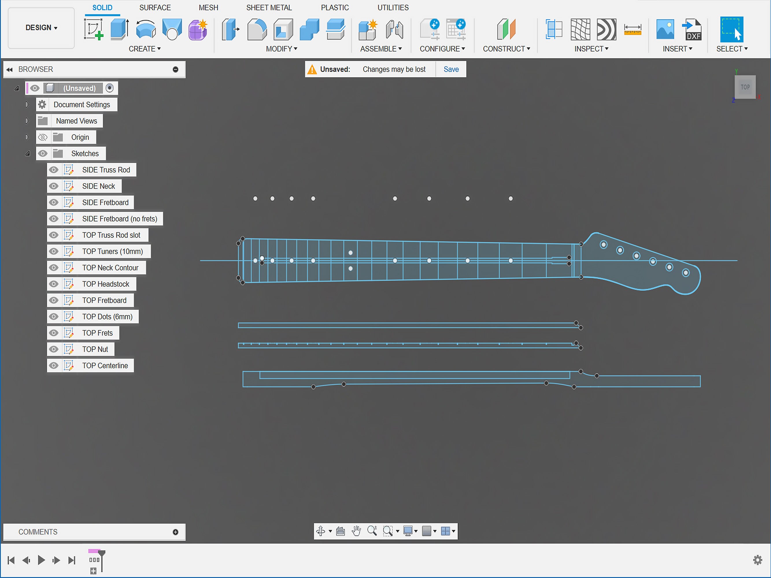 Telecaster Electric Guitar Neck and Fretboard 2D CAD Files for CNC Dxf ...