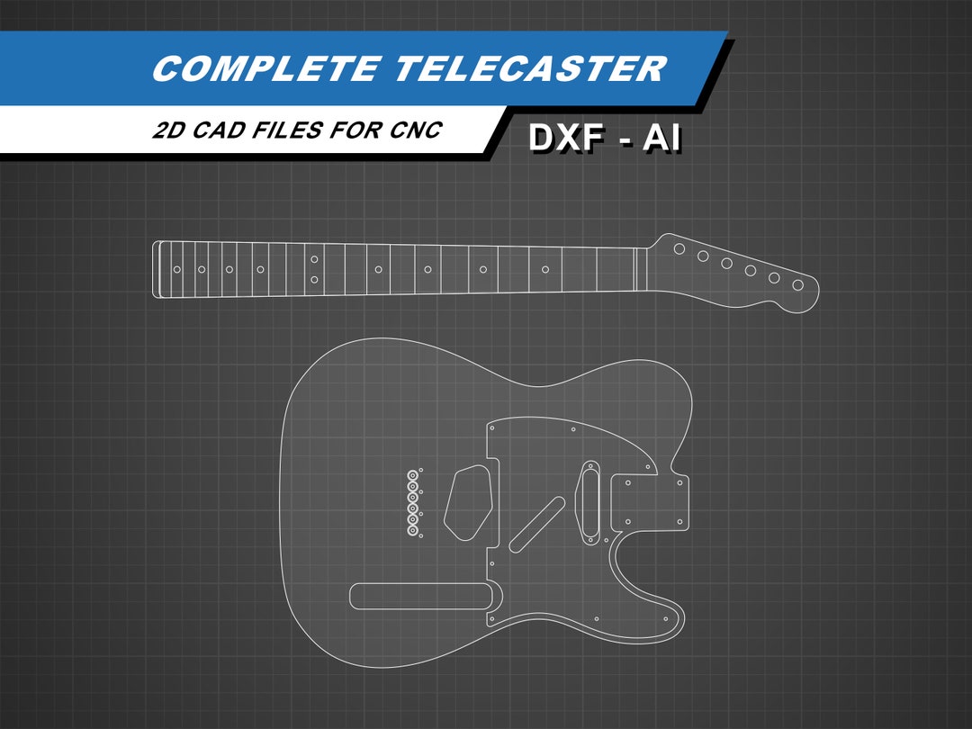 Telecaster Electric Guitar Body Neck and Pickguard 2D CAD Files for CNC ...