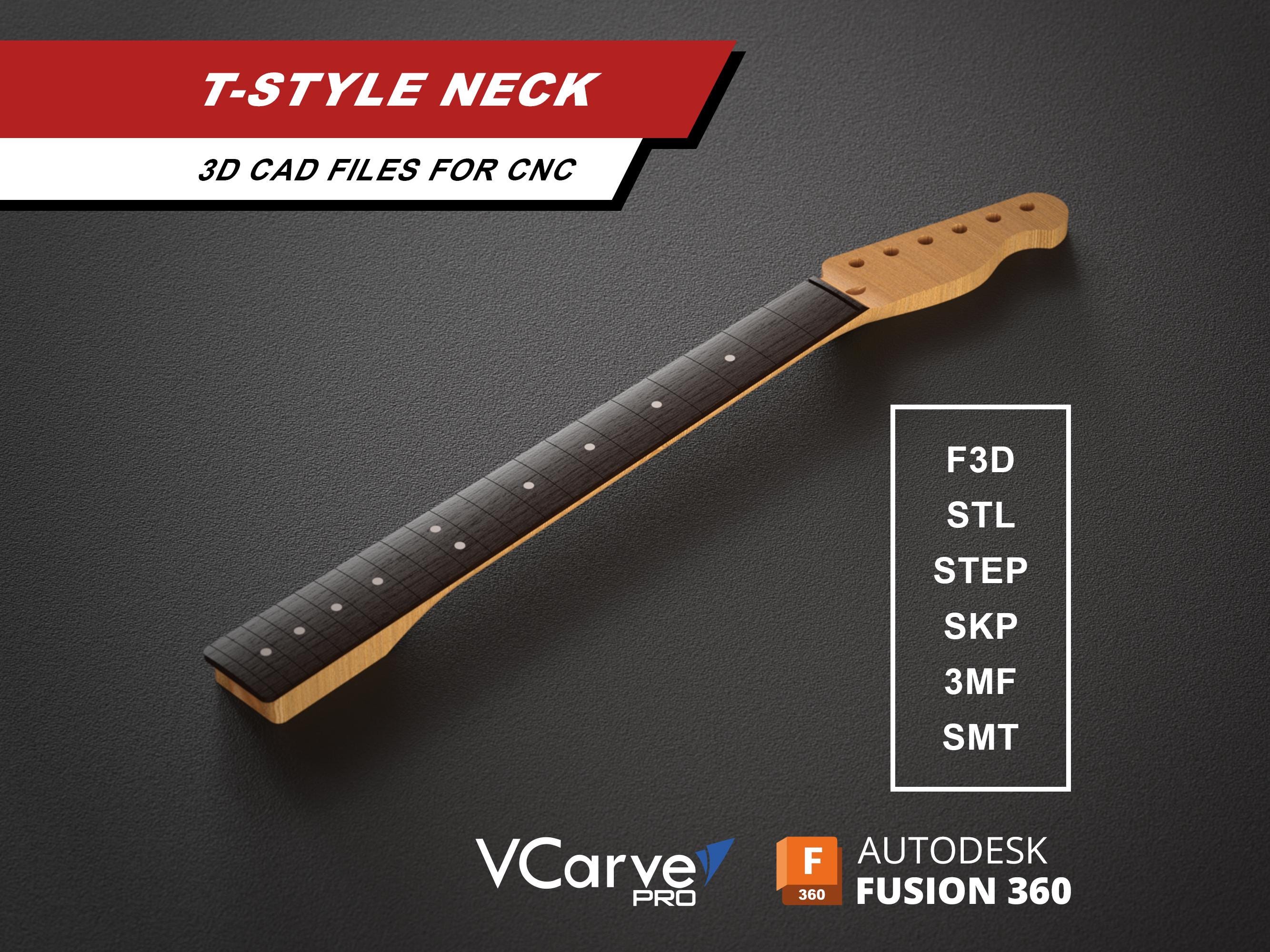 T-style Electric Guitar | Neck and Fretboard | 3D CAD Files for CNC ...