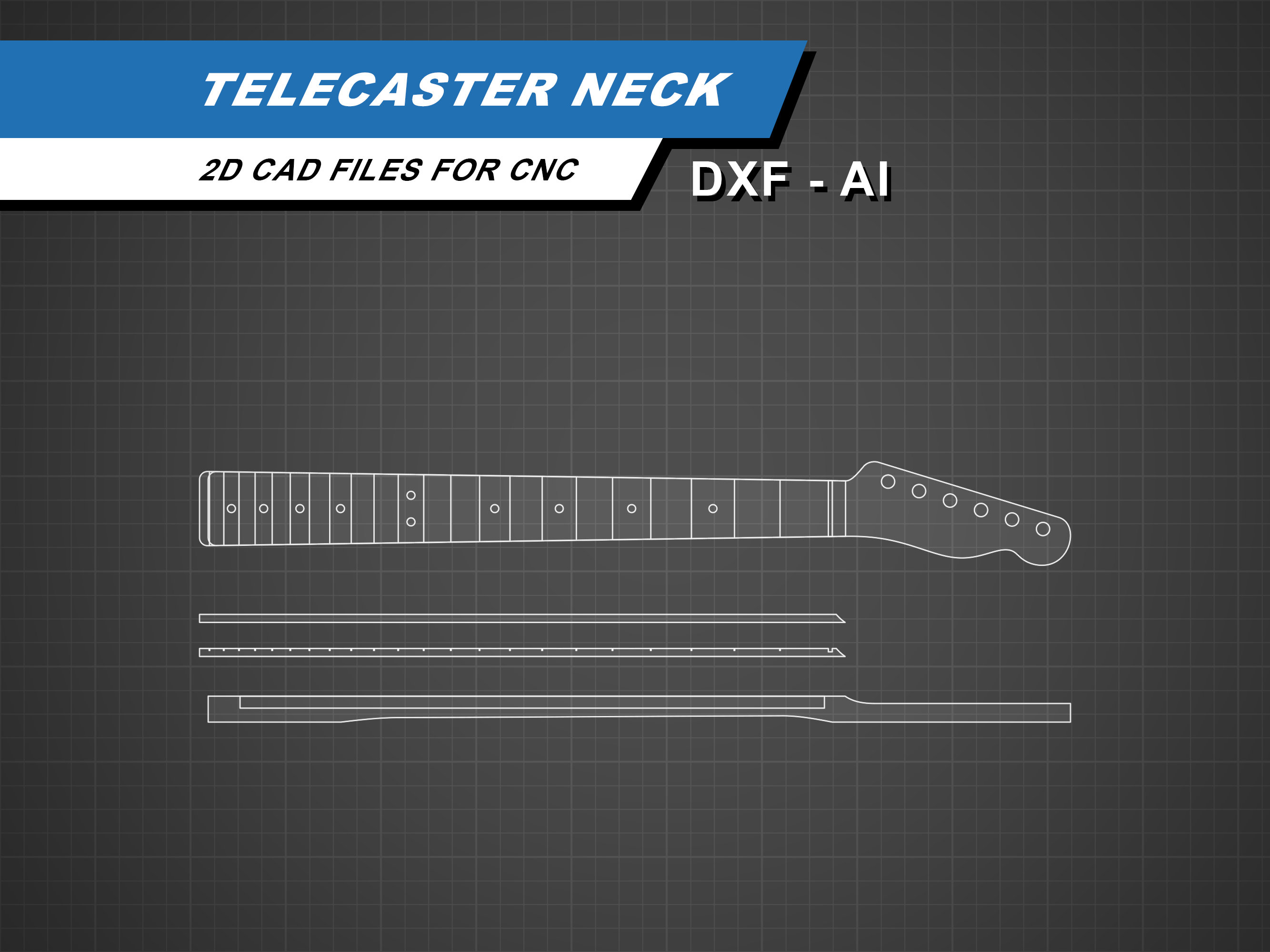 Telecaster Electric Guitar Neck and Fretboard 2D CAD Files for CNC Dxf ...
