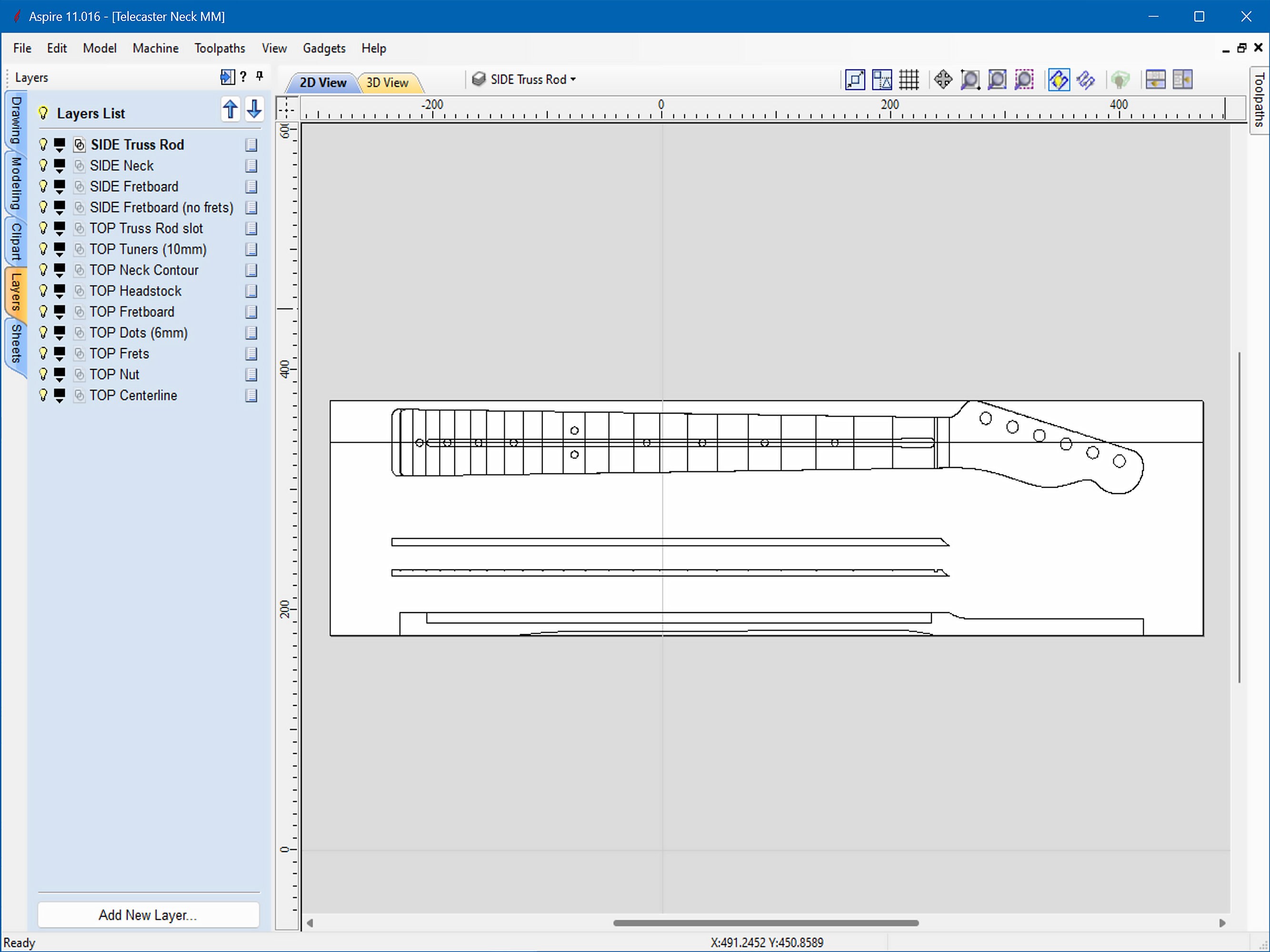 Telecaster Electric Guitar Neck and Fretboard 2D CAD Files for CNC Dxf ...