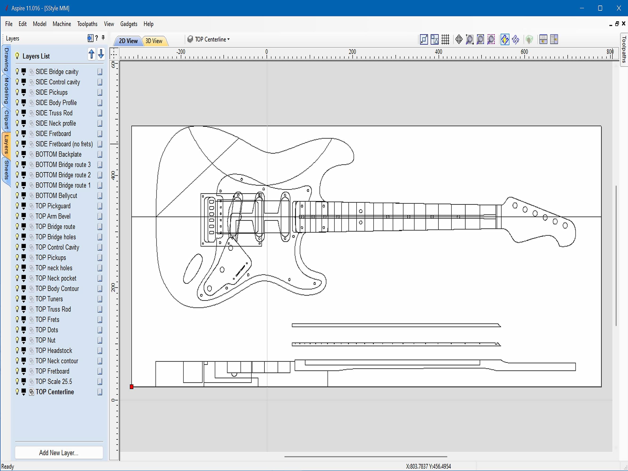 S-style Electric Guitar | Body Neck and Pickguard | 2D CAD Files for ...