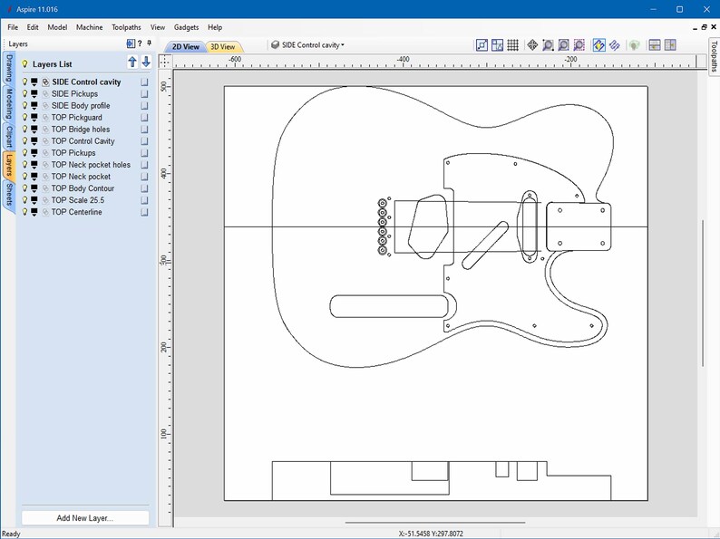 T-style Electric Guitar | Body and Pickguard | 2D CAD Files for CNC ...