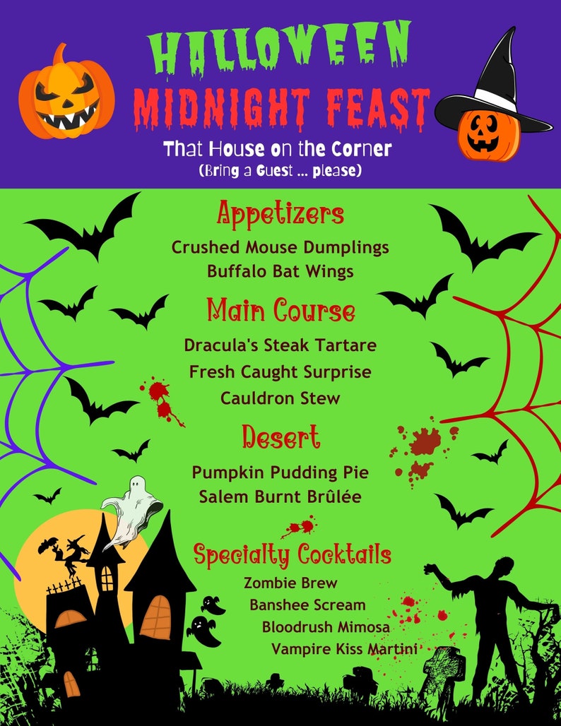 Creepy Halloween Menu Instant Download, Printable Halloween Party Menu ...