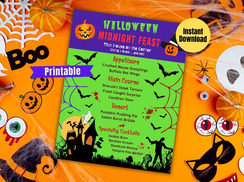 Creepy Halloween Menu Instant Download, Printable Halloween Party Menu ...