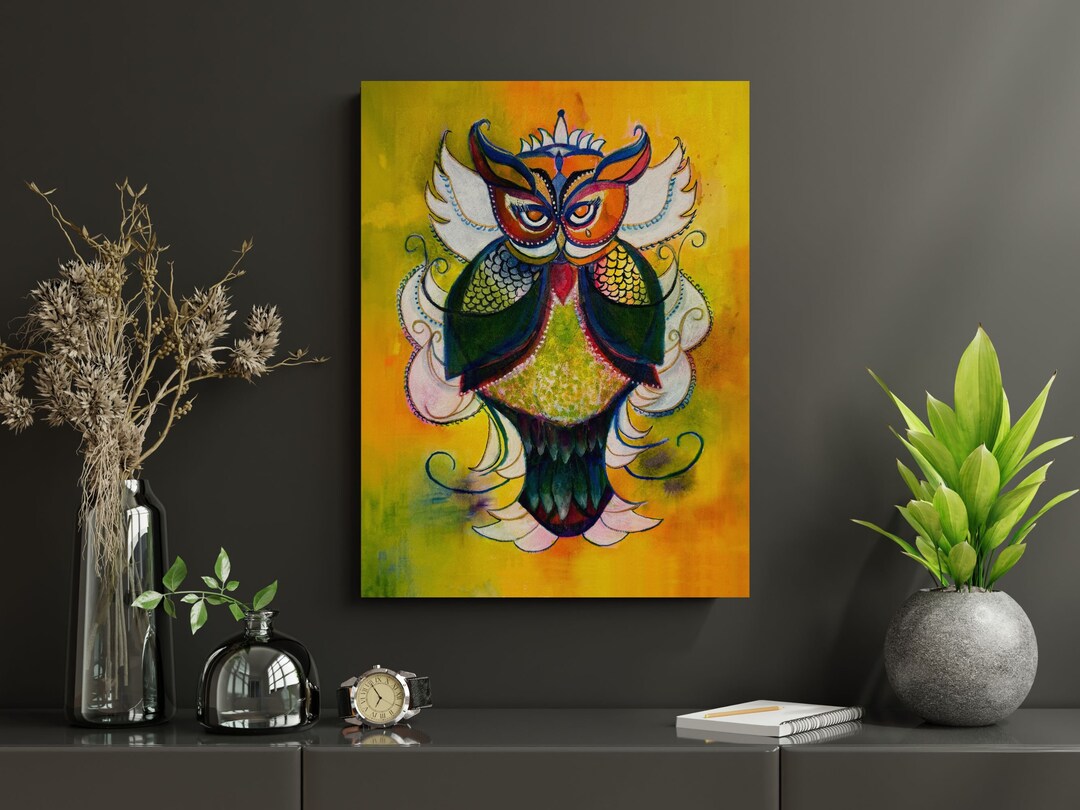 Watercolor Angel Owl Print: Boho Bird Wall Art - Etsy