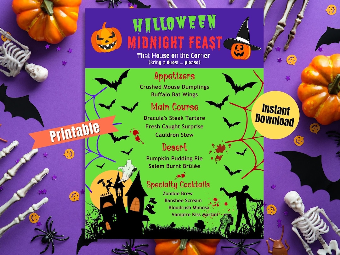 Creepy Halloween Menu Instant Download, Printable Halloween Party Menu ...