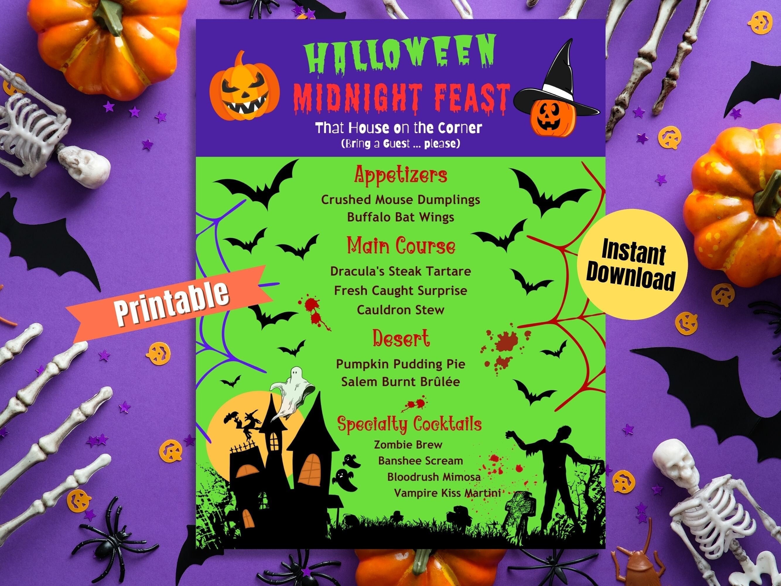 Creepy Halloween Menu Instant Download, Printable Halloween Party Menu ...