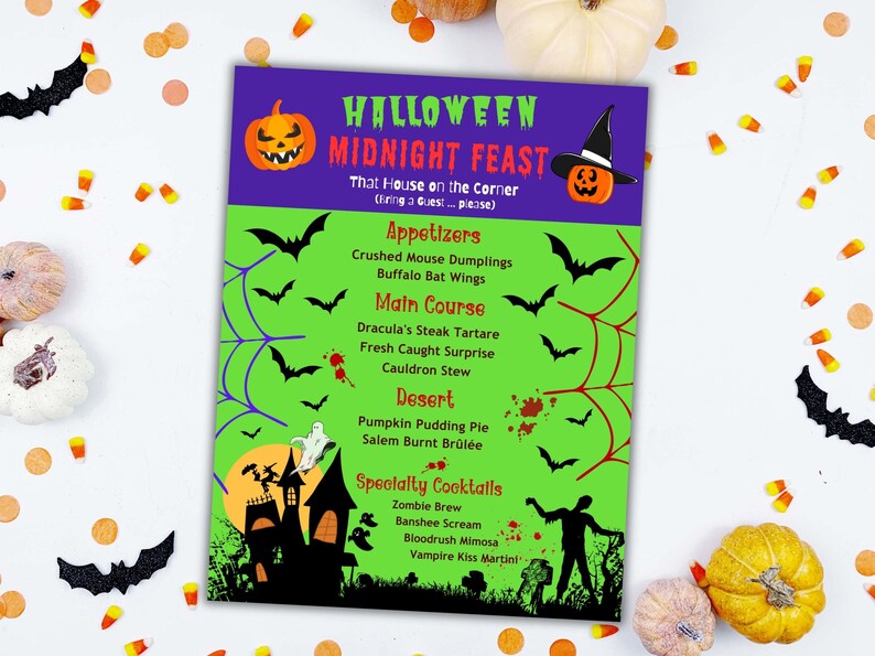 Creepy Halloween Menu Instant Download, Printable Halloween Party Menu ...