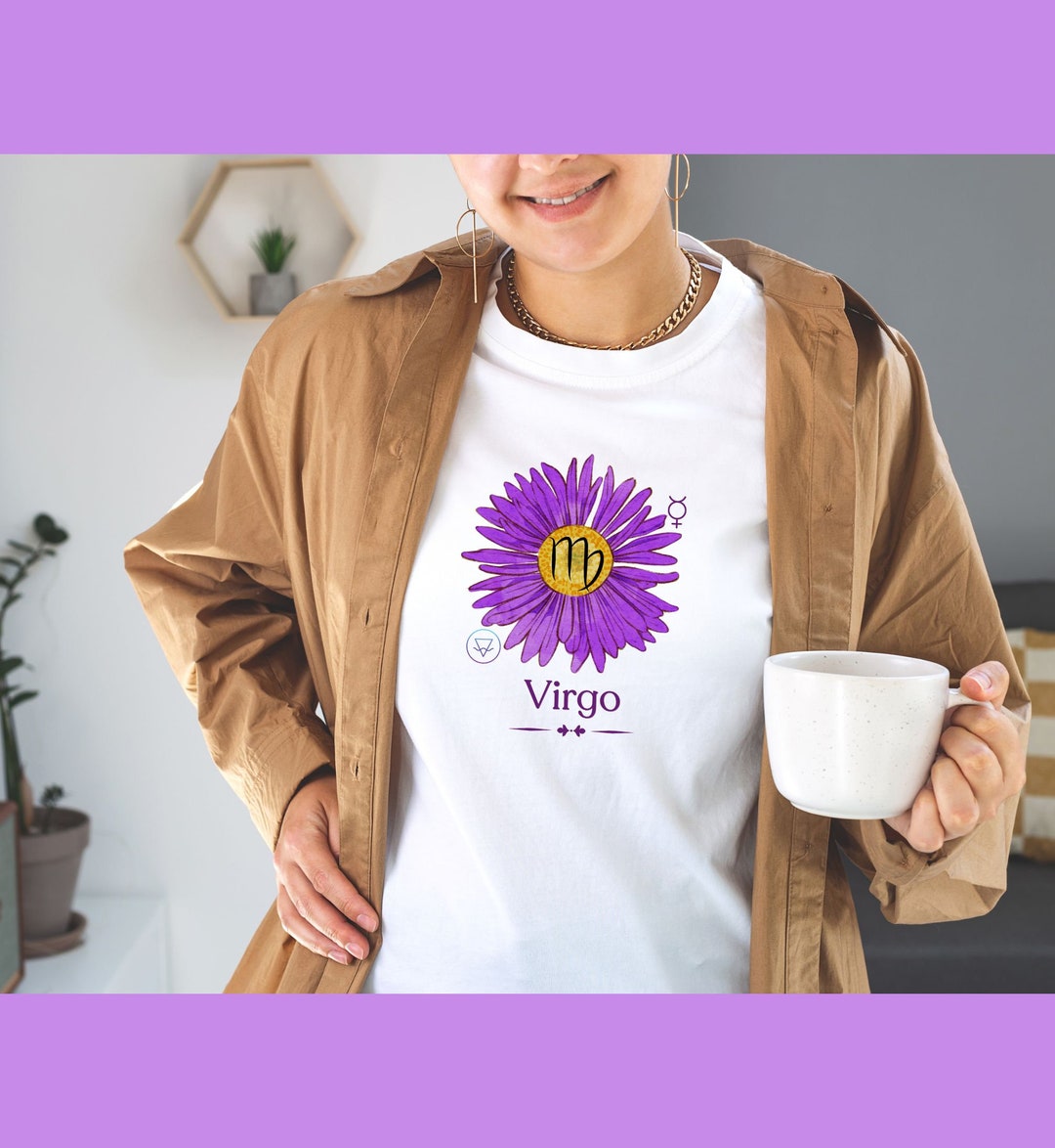Virgo Zodiac T-shirt, Purple Aster Flower Graphic - Etsy