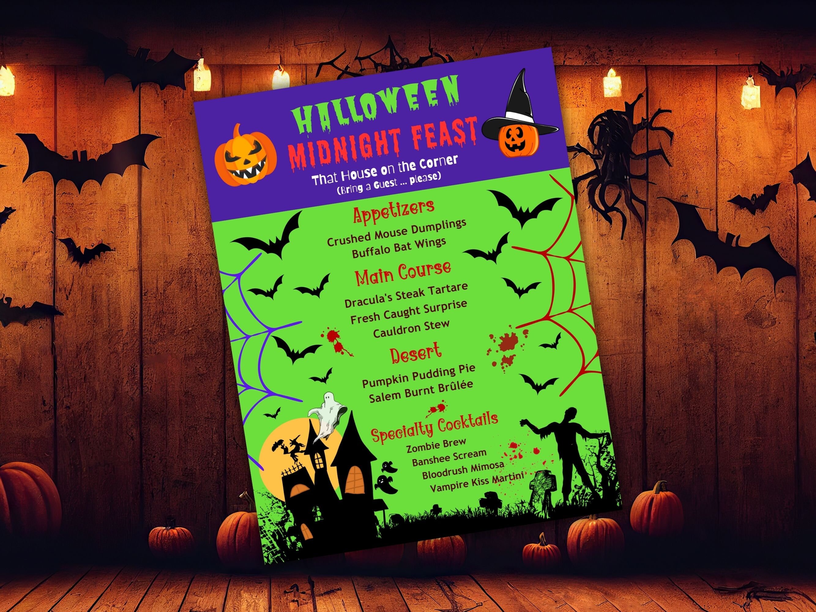 Creepy Halloween Menu Instant Download, Printable Halloween Party Menu ...