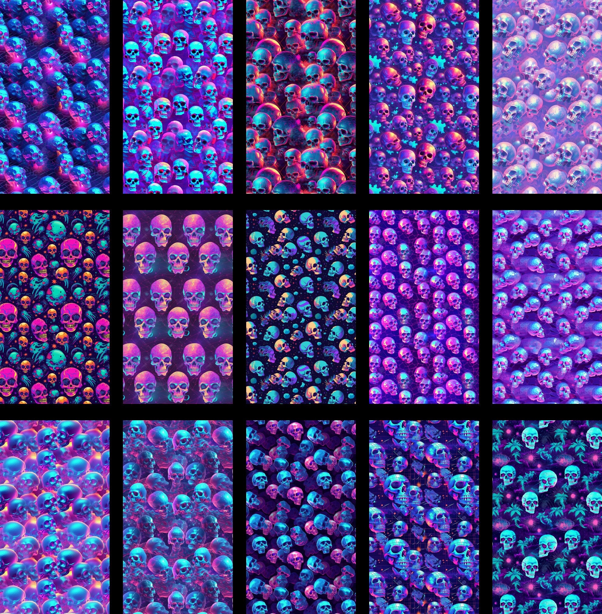 SKULLS 15 Digital Designs Retrowave Synthwave Vaporwave Designs Fifteen ...