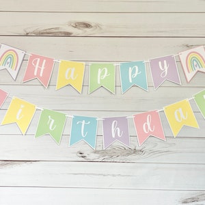 Rainbow Happy Birthday Banner, Rainbow Party Decorations, Rainbow ...