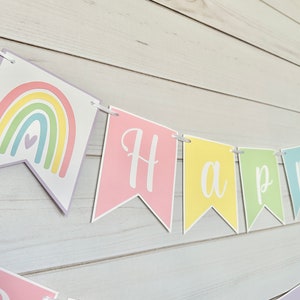 Rainbow Happy Birthday Banner, Rainbow Party Decorations, Rainbow ...