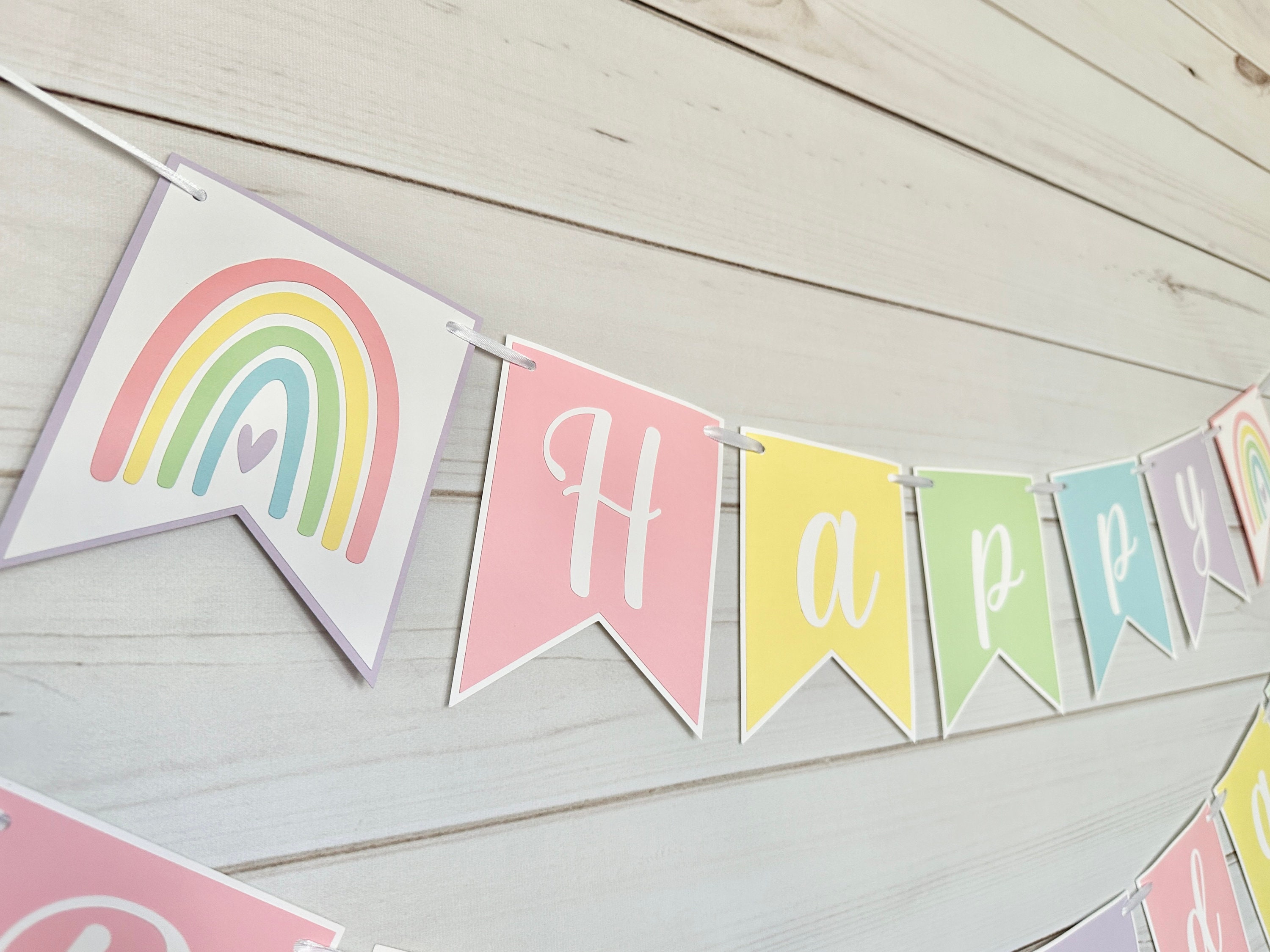 Rainbow Happy Birthday Banner, Rainbow Party Decorations, Rainbow ...
